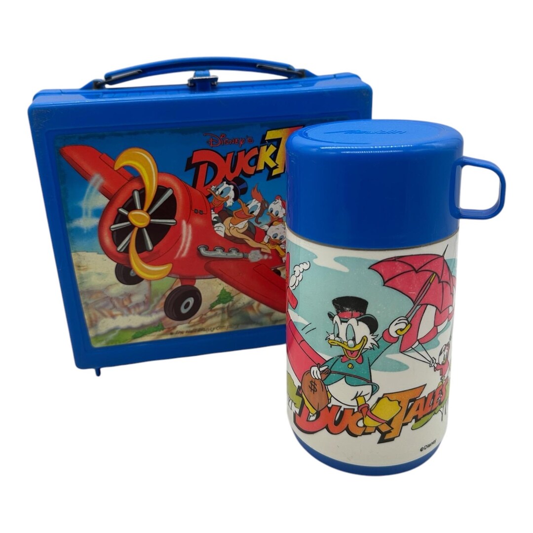 Vintage Aladdin Duck Tales Walt Disney Cartoon Blue Lunchbox & Thermos ...