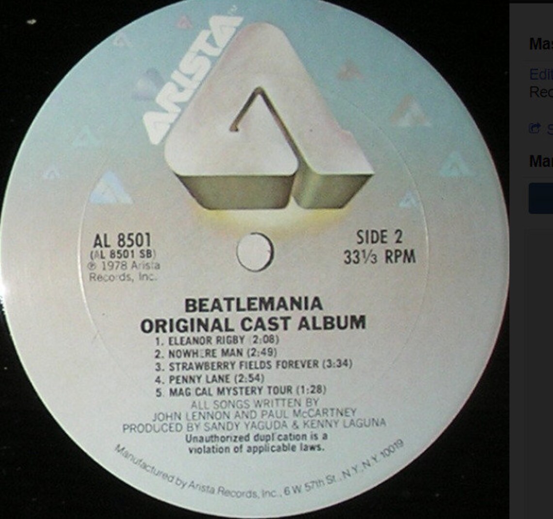 Beatlemania Original Cast 1978 US Arista 2-LP Vinyl Set - Etsy