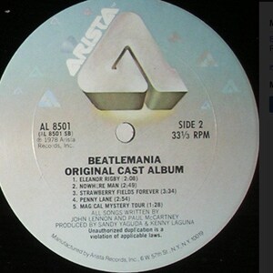 The Beatles Original Cast Beatlemania 1978 US Arista Label 22 Track 2 ...