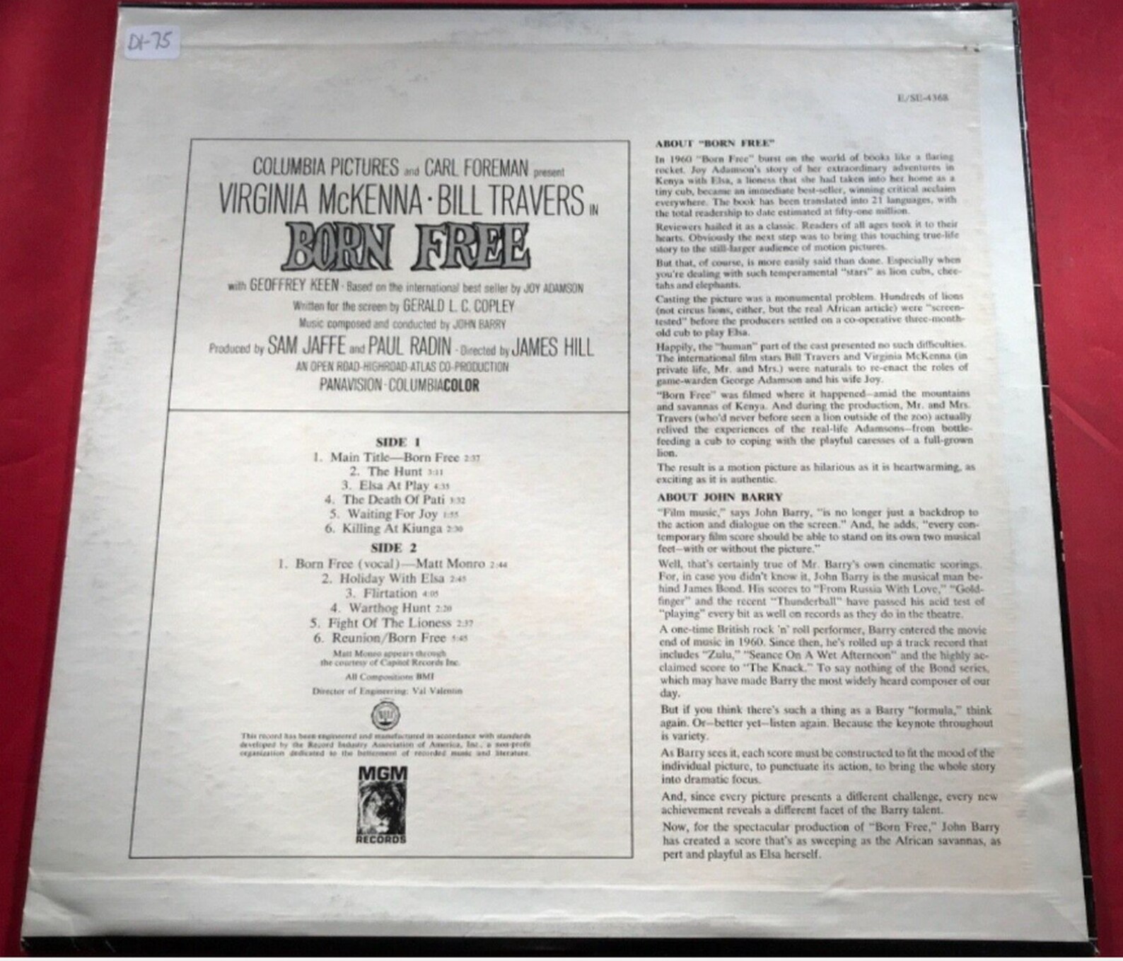 Born Free Original Soundtrack Recording Lp/vintage Disco 60 ...