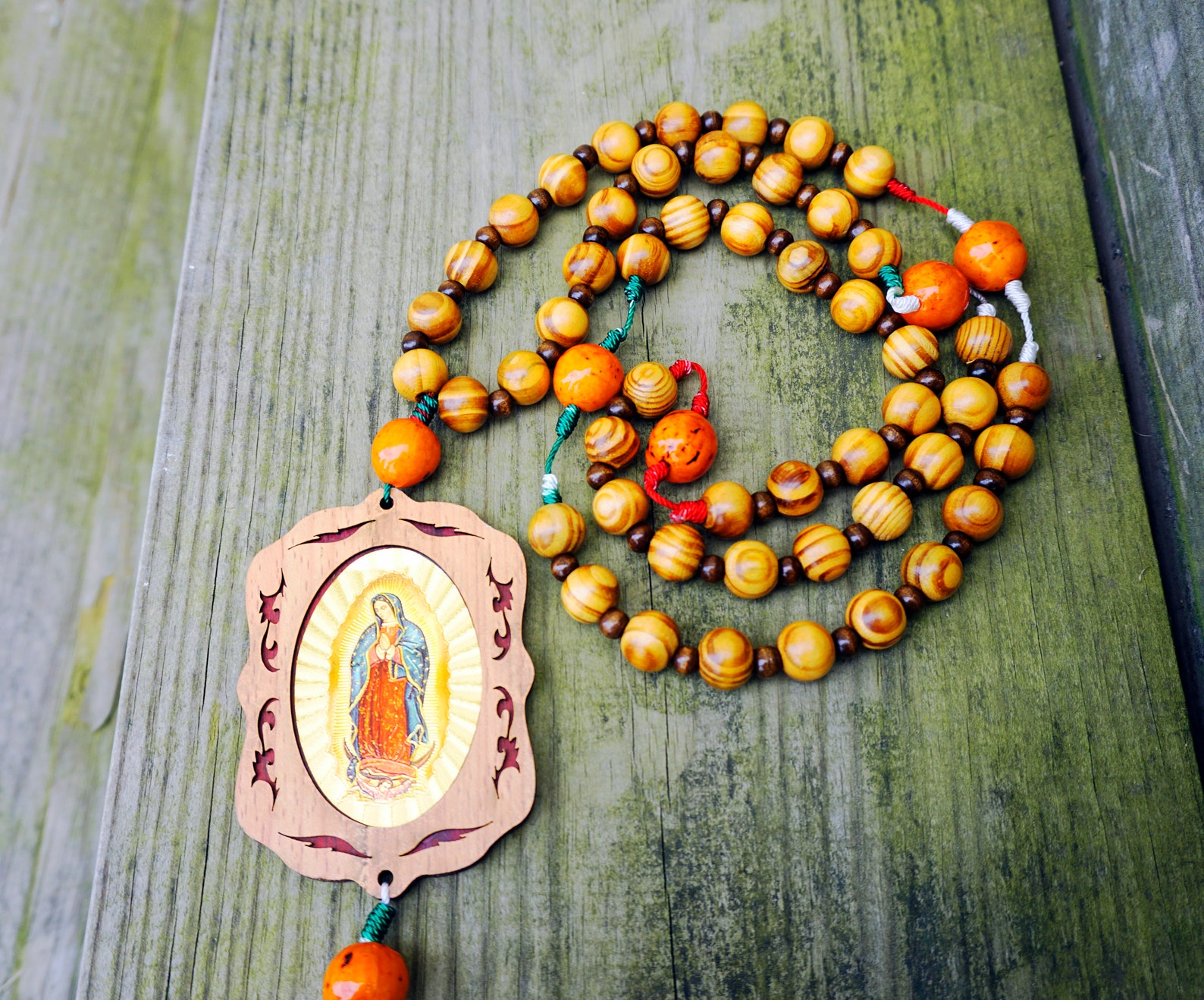 Jumbo Handmade Rosary Wall Holy Big Bead Centerpiece Virgen Guadalupe ...