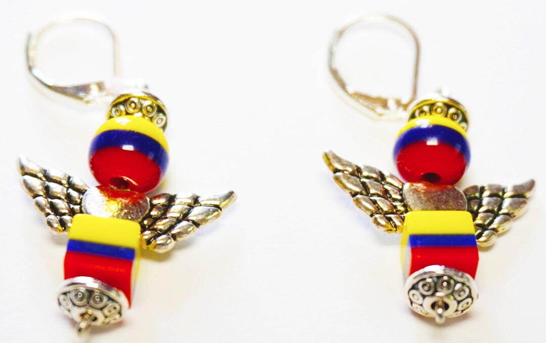 Colombian Handmade Earrings Angel Beaded Tricolor Handcrafted Beadwork ...