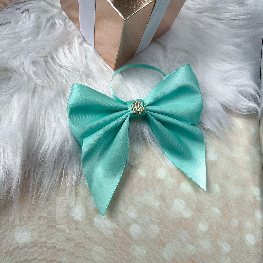 6 Aqua Blue Christmas Bows Turquoise Satin Ornament Decor Teal Home ...