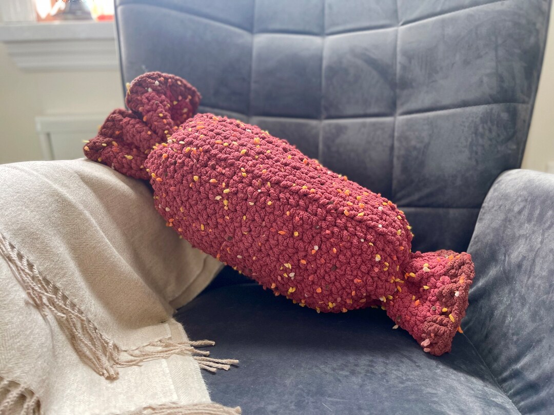 Crochet Red Candy Shaped Pillow, Handmade Pillow, Crochet Pillow, Home ...