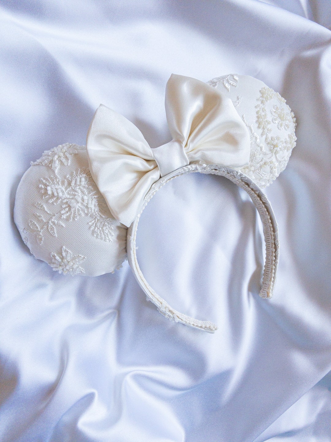Bridal Beaded Floral Minnie Ears Ivory Wedding Minnie Ears Off-white ...
