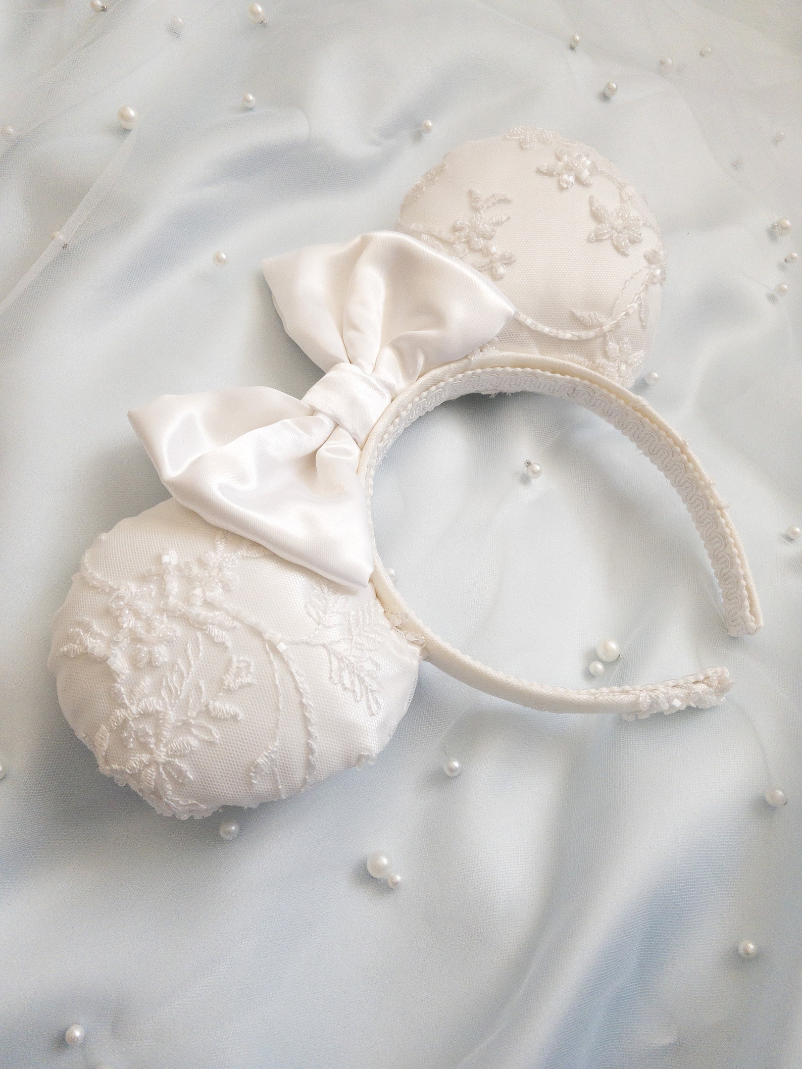 Bridal Beaded Floral Minnie Ears Wedding Minnie Ears With - Etsy