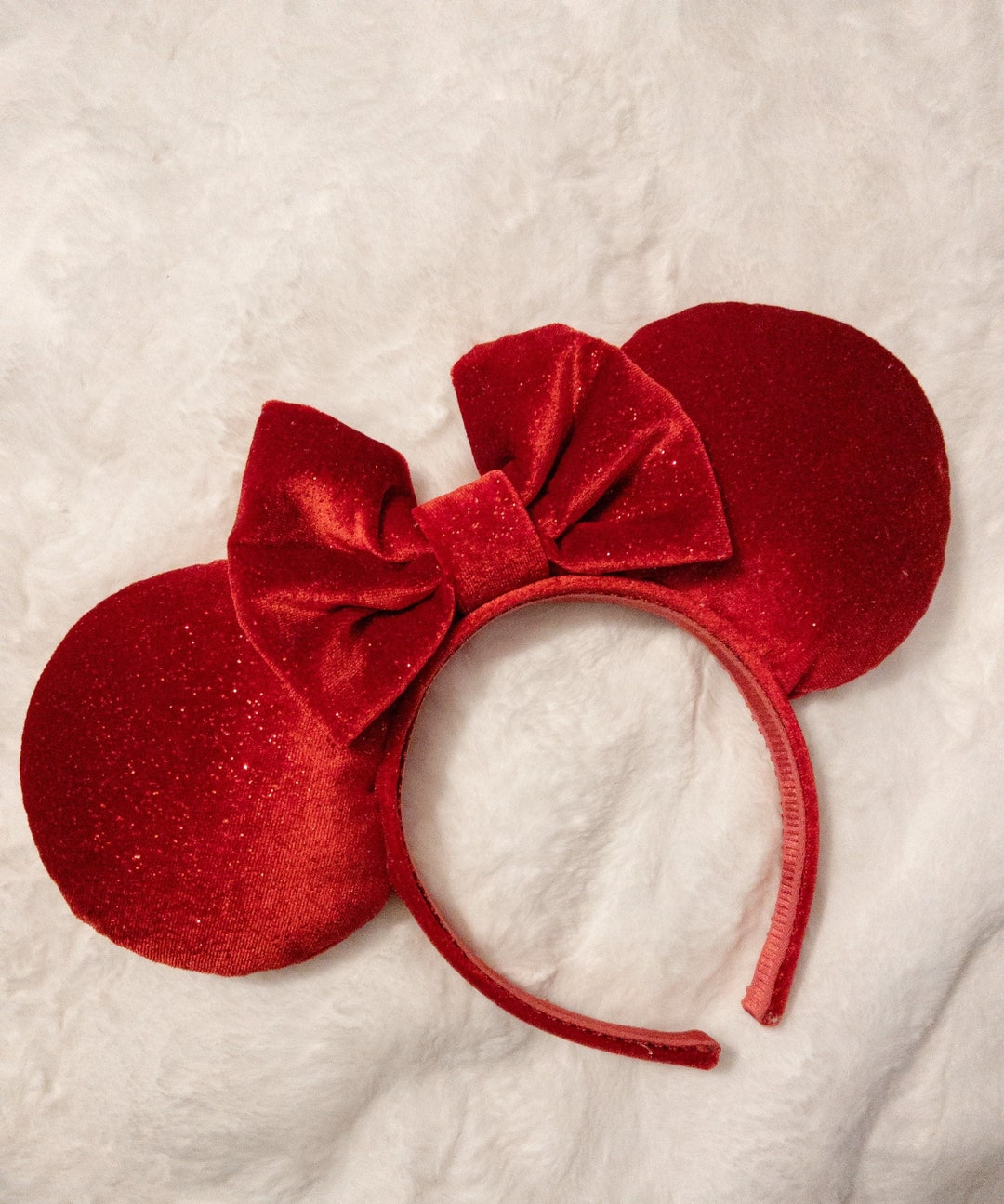 Red Velvet Velour Sparkly Minnie Mouse Ears, Valentine's Day Mouse Ears ...