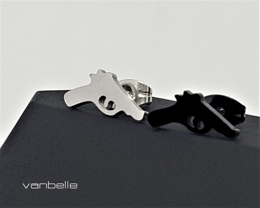 Pistol Gun Charm Earrings, Small Gun Earrings, Gun Stud Earrings Black ...