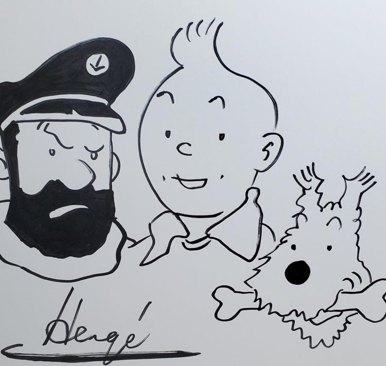 Tintin and Snowy Ink Illustration: Hergé Comic Art (7x10) - Etsy