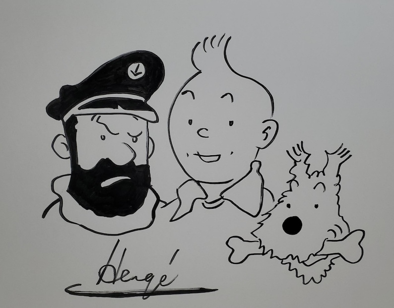 Tintin and Snowy Ink Illustration: Hergé Comic Art (7x10) - Etsy