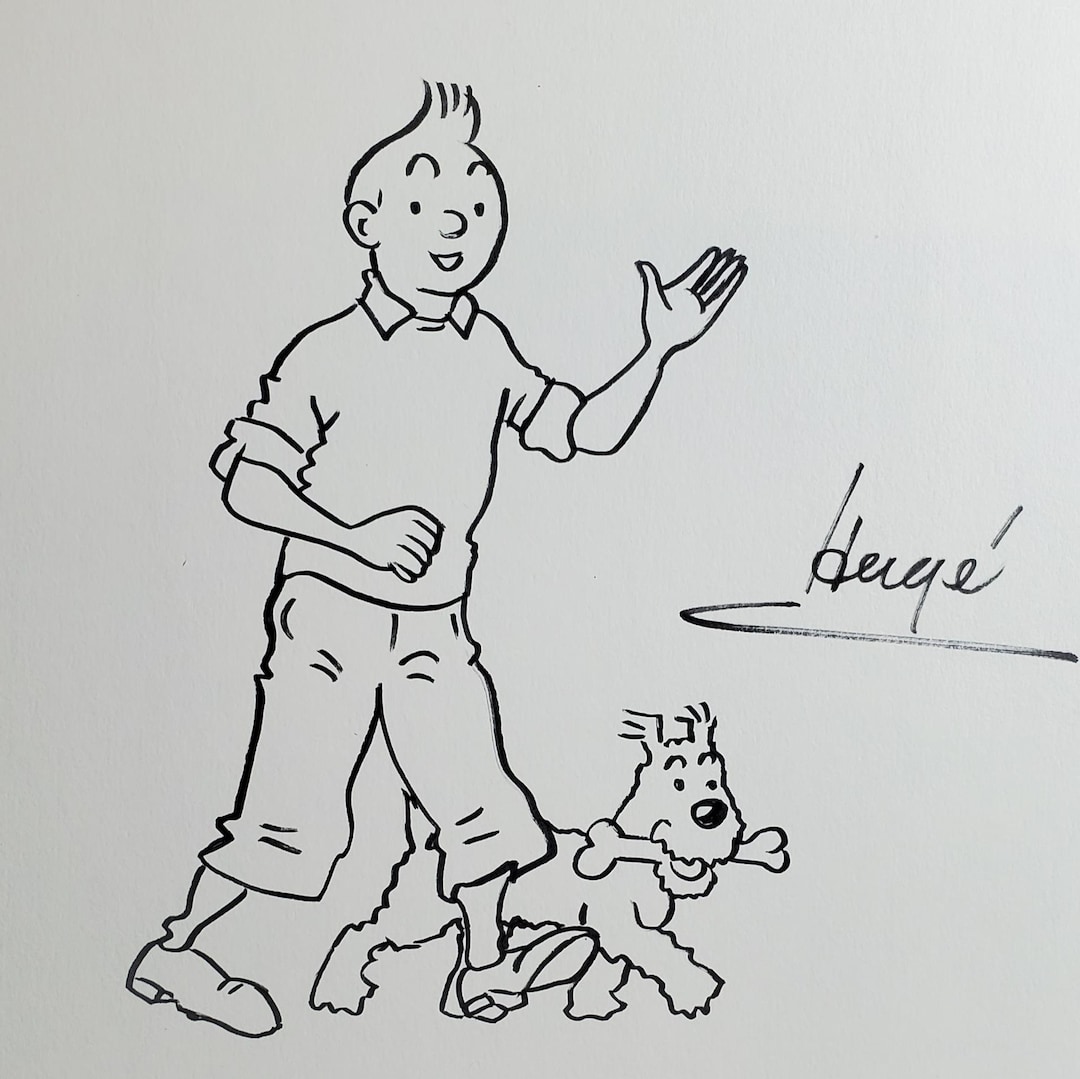 Tintin and Snowy Comic Art Illustration: Hergé Ink Drawing - Etsy