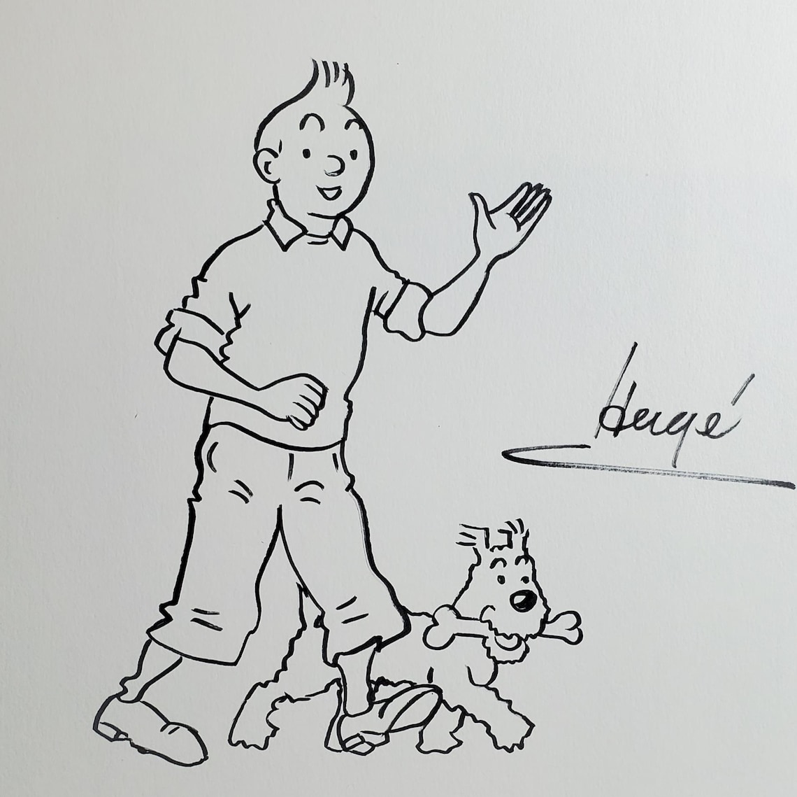 Tintin and Snowy Comic Art Illustration: Hergé Ink Drawing - Etsy