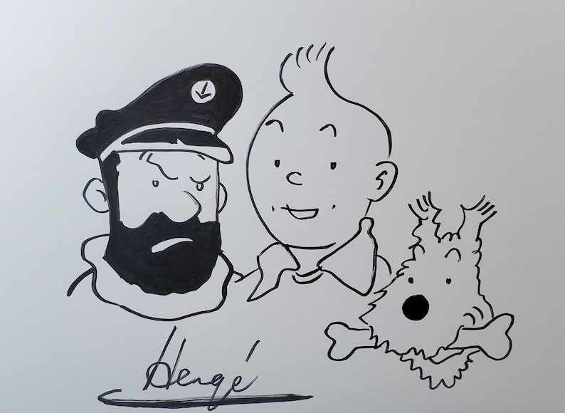 Tintin and Snowy Ink Illustration: Hergé Comic Art (7x10) - Etsy