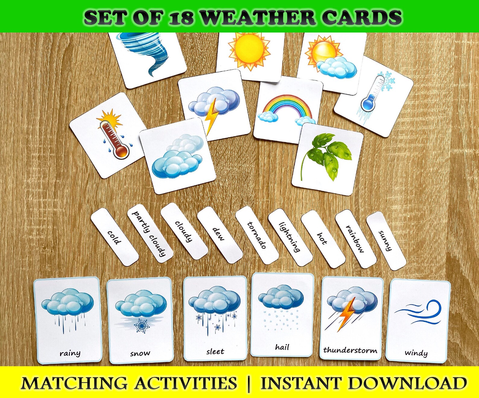 Weather Flashcards, Homeschool Montessori Materials, Toddler Flash ...
