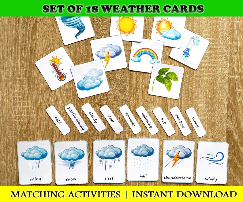 Weather Flashcards, Homeschool Montessori Materials, Toddler Flash ...