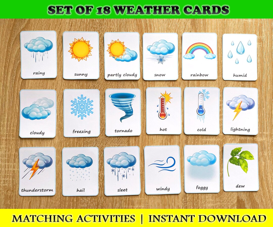 Weather Flashcards, Homeschool Montessori Materials, Toddler Flash ...