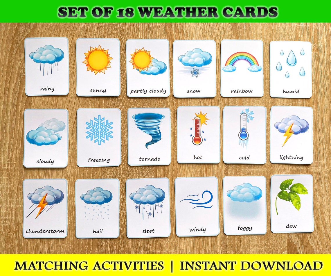 Weather Flashcards, Homeschool Montessori Materials, Toddler Flash ...