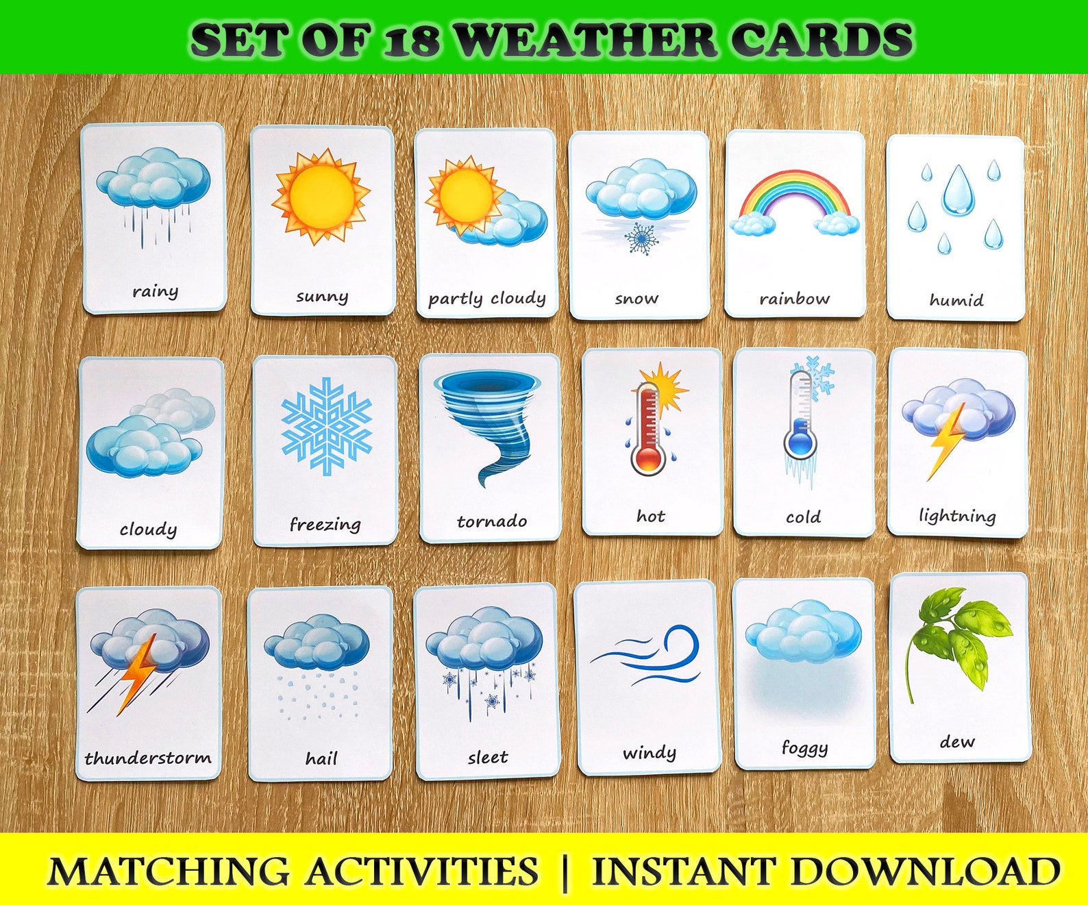Weather Flashcards, Homeschool Montessori Materials, Toddler Flash ...