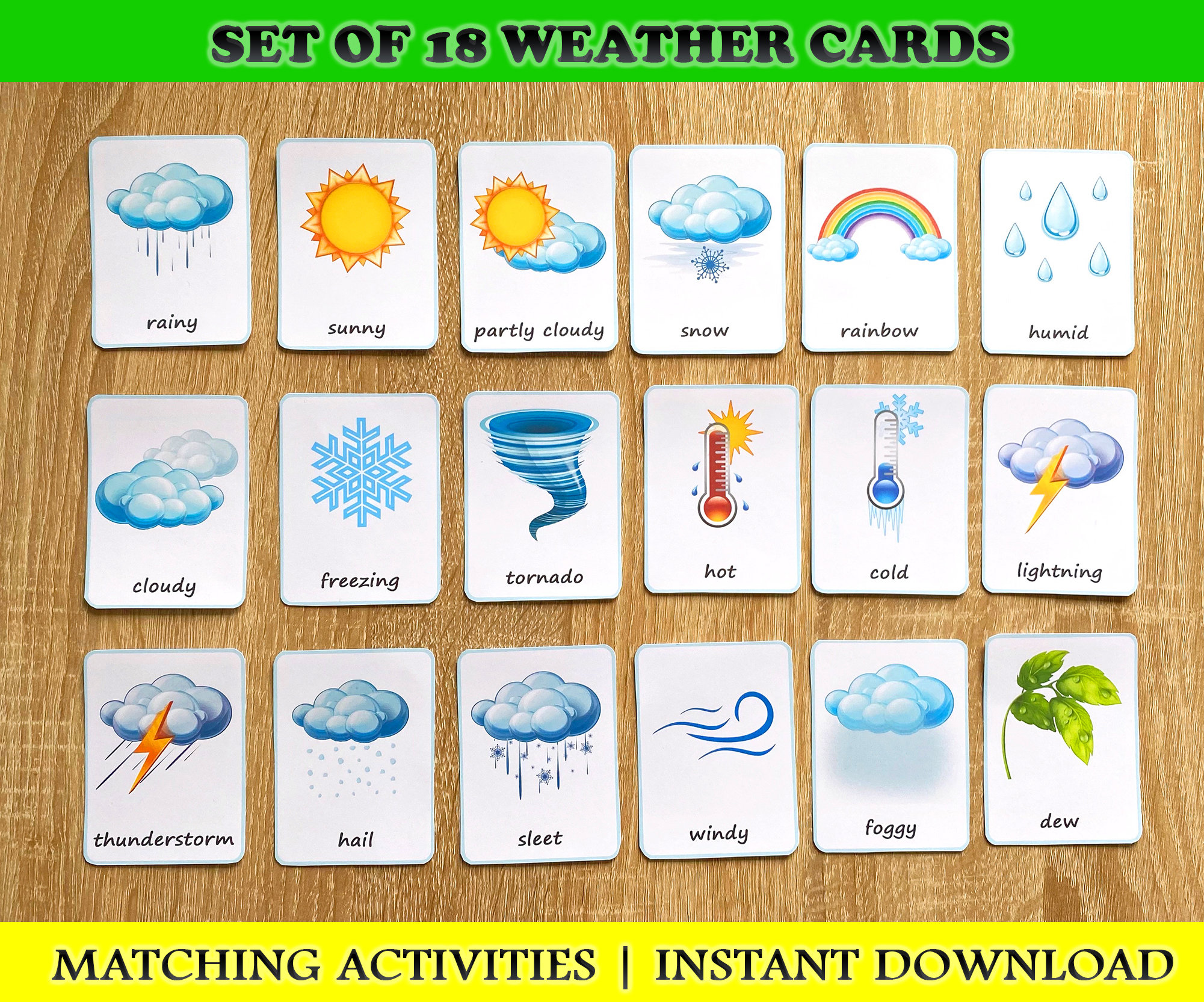 Tarjetas didácticas meteorológicas, materiales Montessori para ...