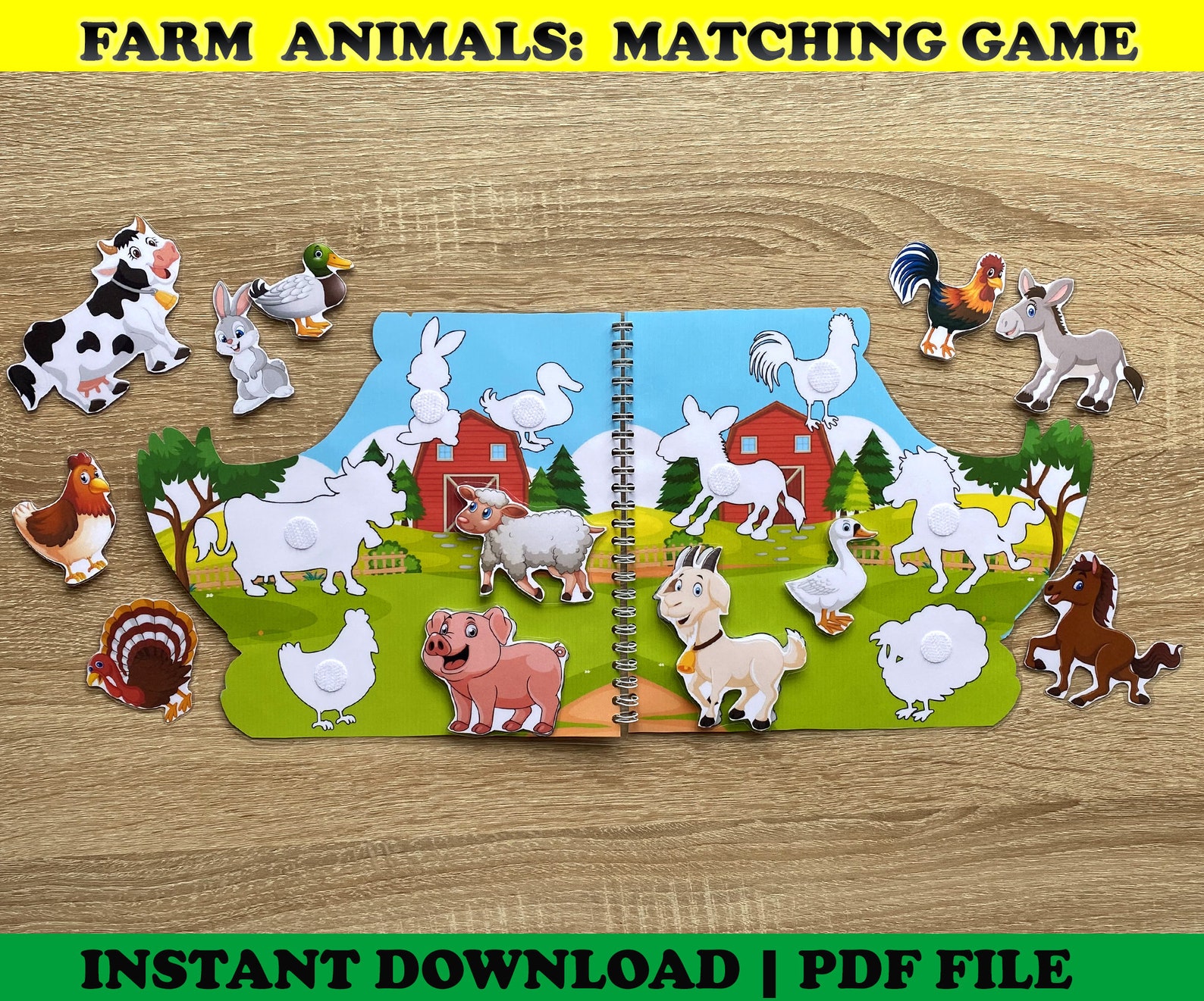 Farm Animal Busy Book Printable, Farm Animals, Matching Game, Toddler ...