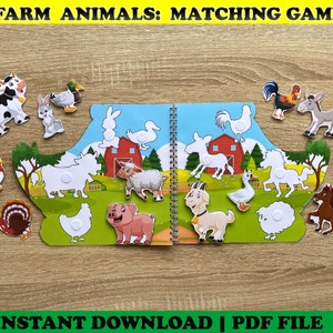 Farm Animal Busy Book Printable, Farm Animals, Matching Game, Toddler ...