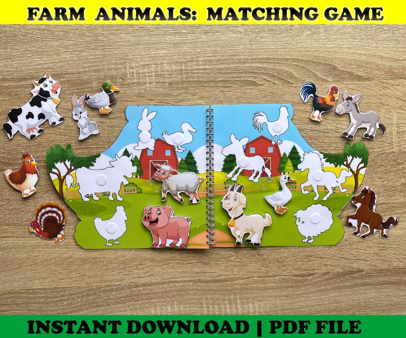 Farm Animal Busy Book Printable, Farm Animals, Matching Game, Toddler ...