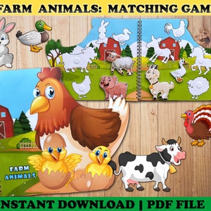 Farm Animal Busy Book Printable, Farm Animals, Matching Game, Toddler ...