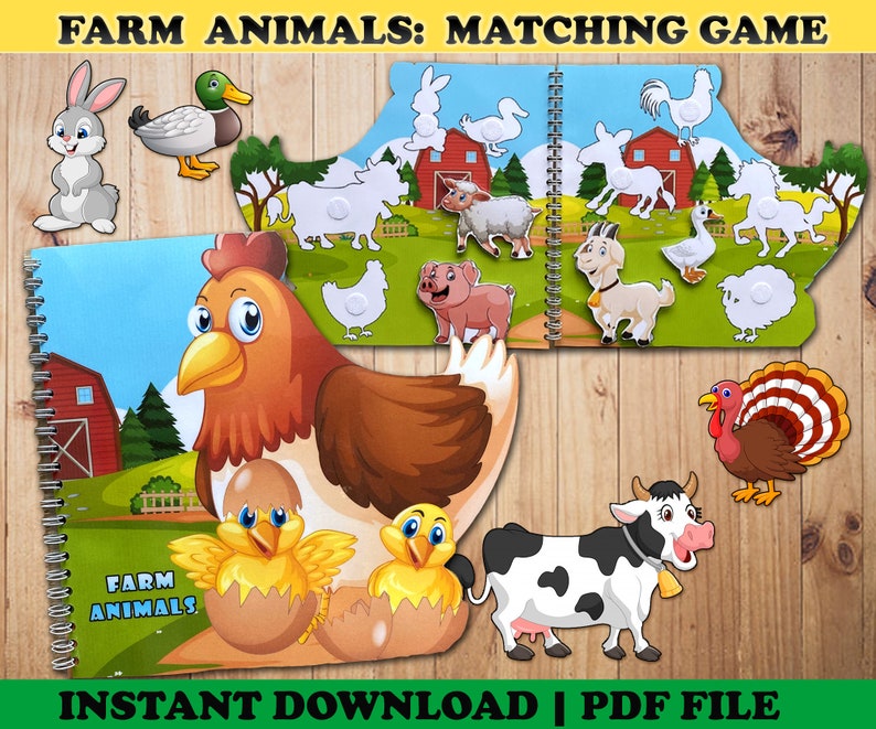 Farm Animal Busy Book Printable, Farm Animals, Matching Game, Toddler ...