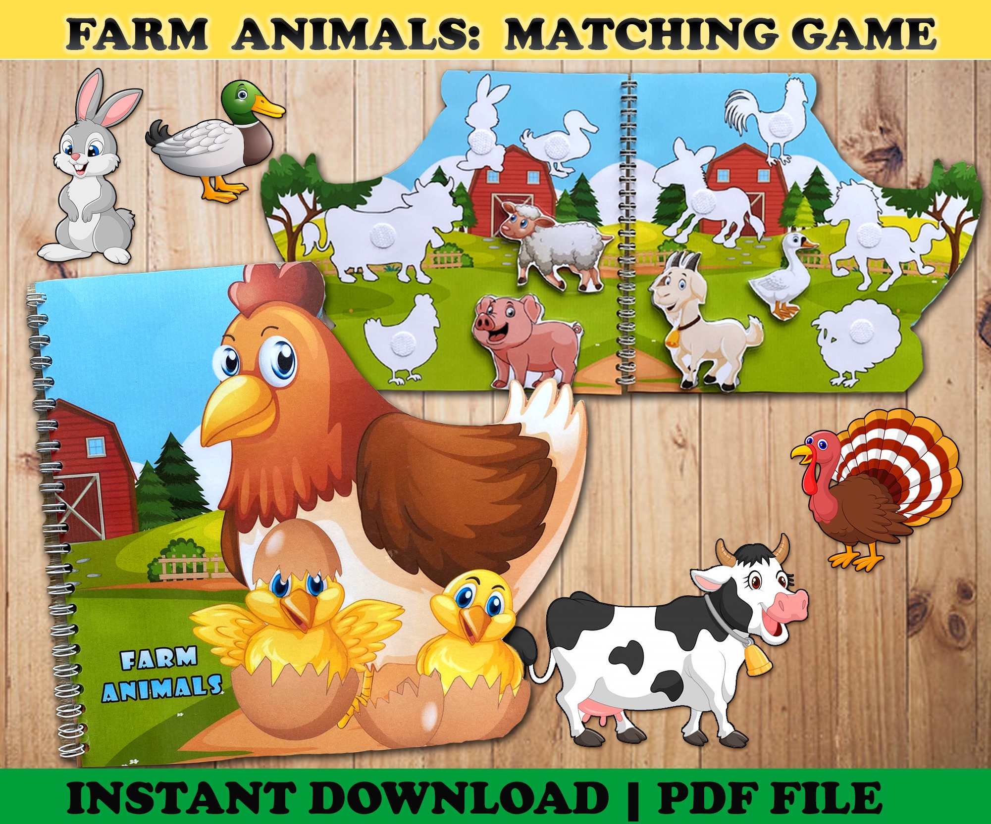 Farm Animal Busy Book Printable, Farm Animals, Matching Game, Toddler ...