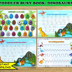 Dinosaur Toddler Printable Busy Book, Dino Learning Binder Worksheets ...