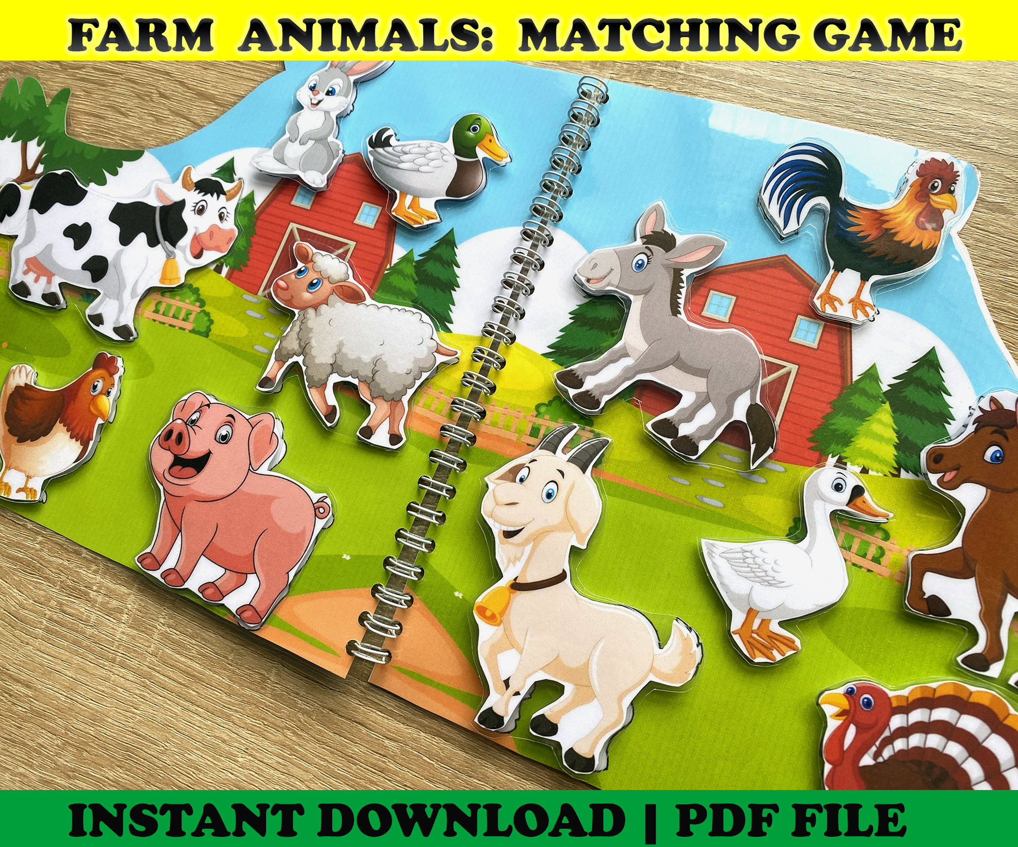 Farm Animal Busy Book Printable, Farm Animals, Matching Game, Toddler ...