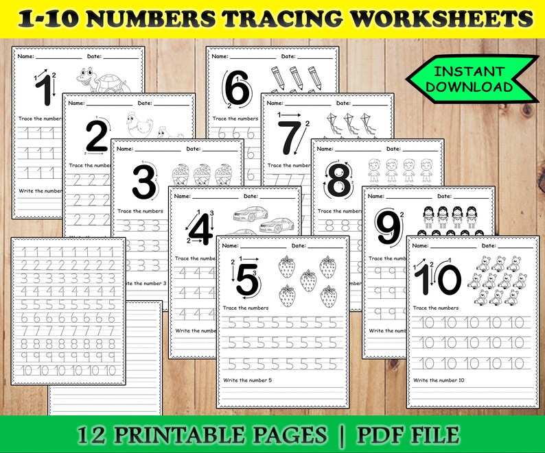 1-10 Number Tracing Preschool Worksheet Printable, Handwriting Practice ...