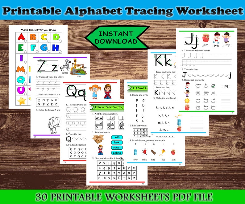 PRINTABLE Alphabet Letters Tracing Worksheets, ABC Tracing, Workbook ...