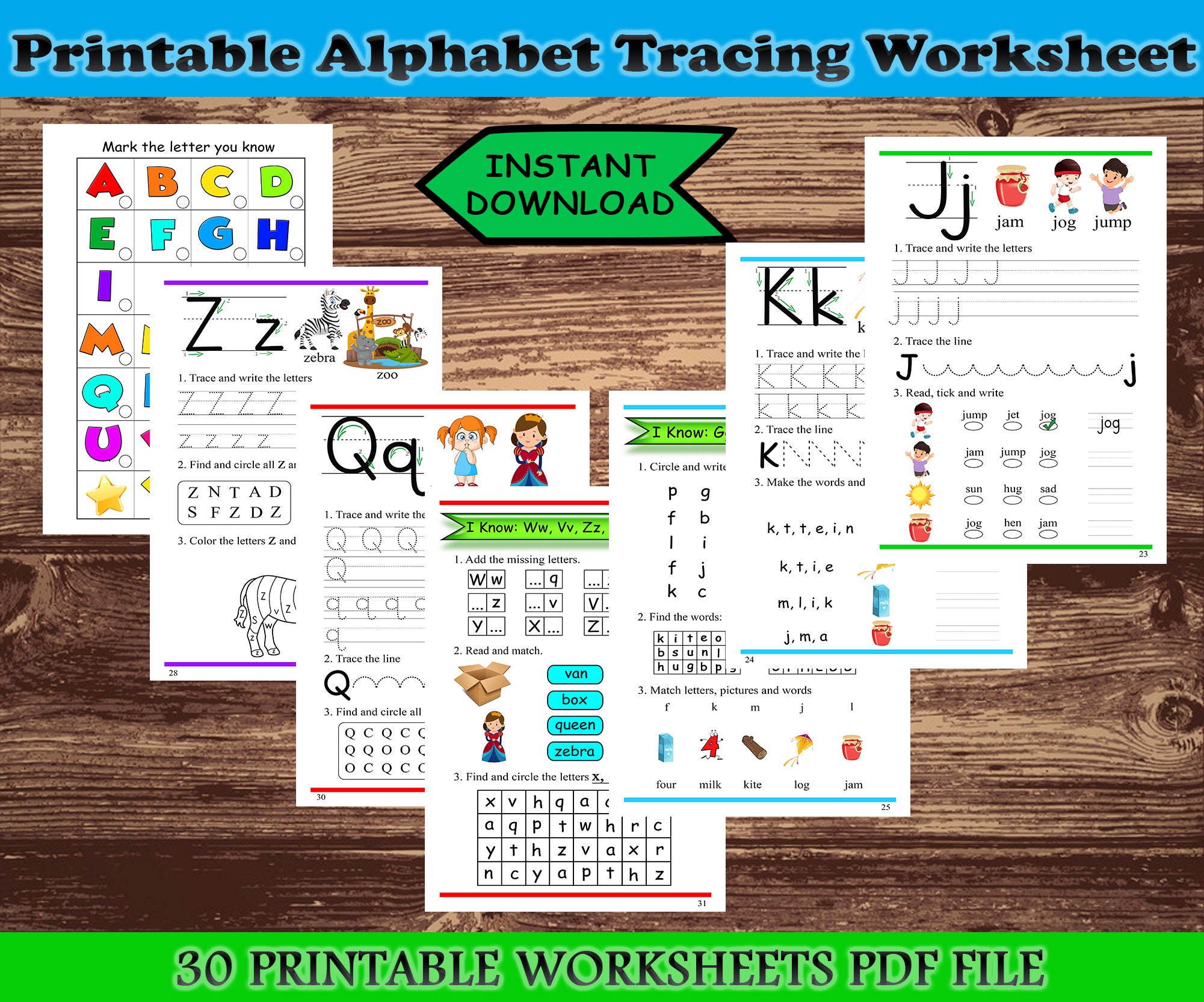 PRINTABLE Alphabet Letters Tracing Worksheets, ABC Tracing, Workbook ...