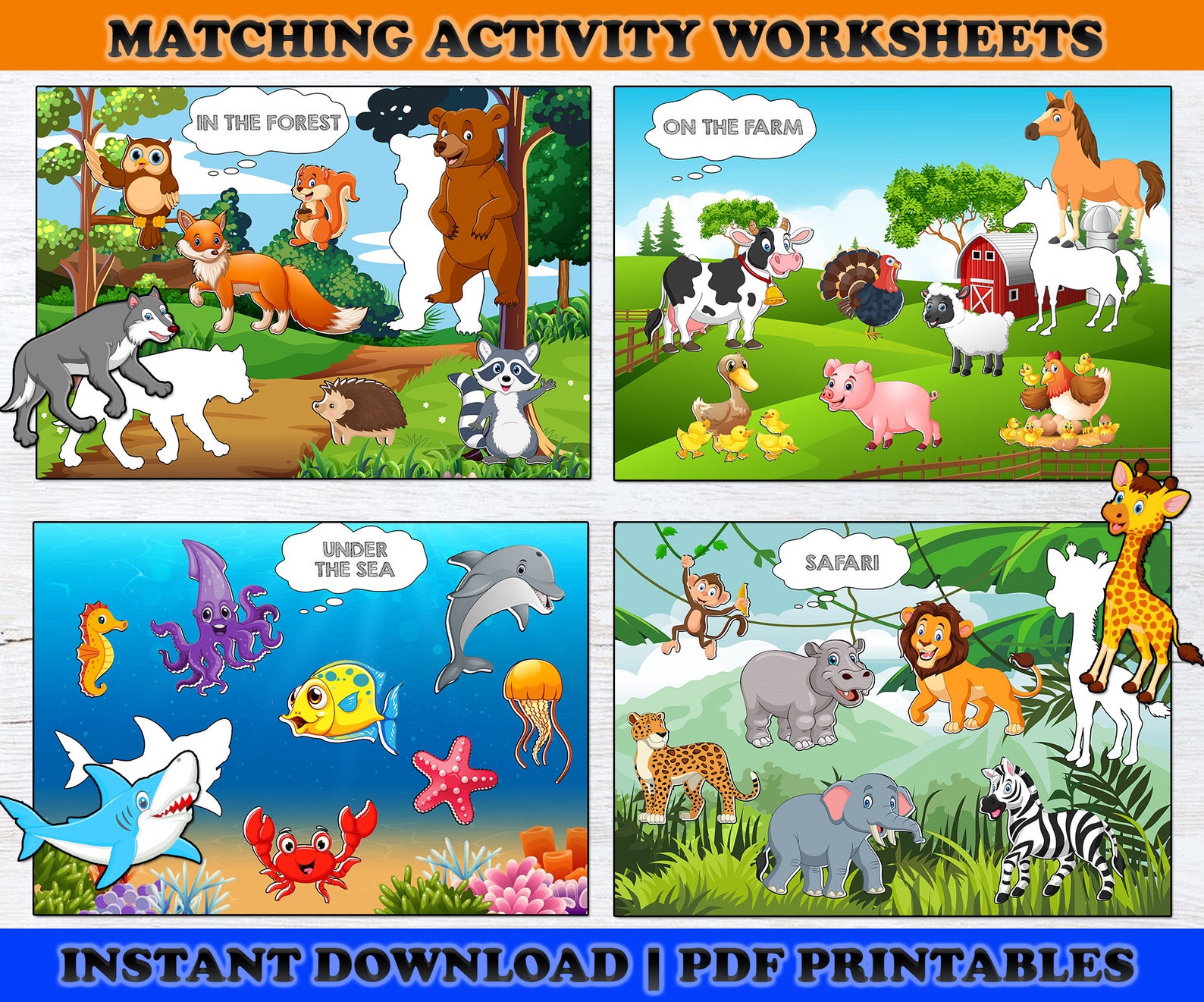 Animals Shadow Matching Activity Printable, Bugs Silhouette Toddler ...