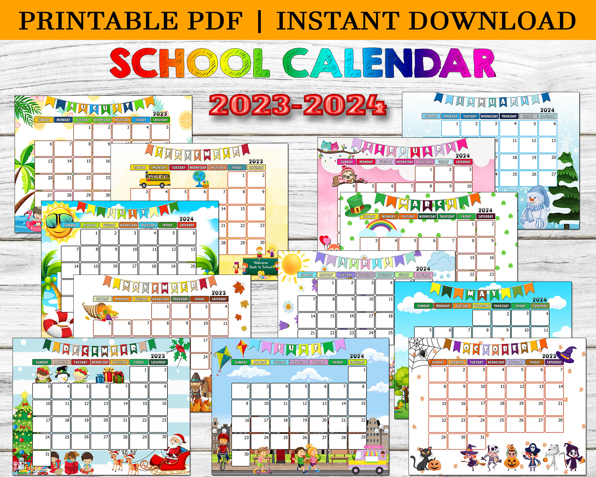 2023-2024 School Calendar Printable, Monthly Calendar 2023, 2024 ...