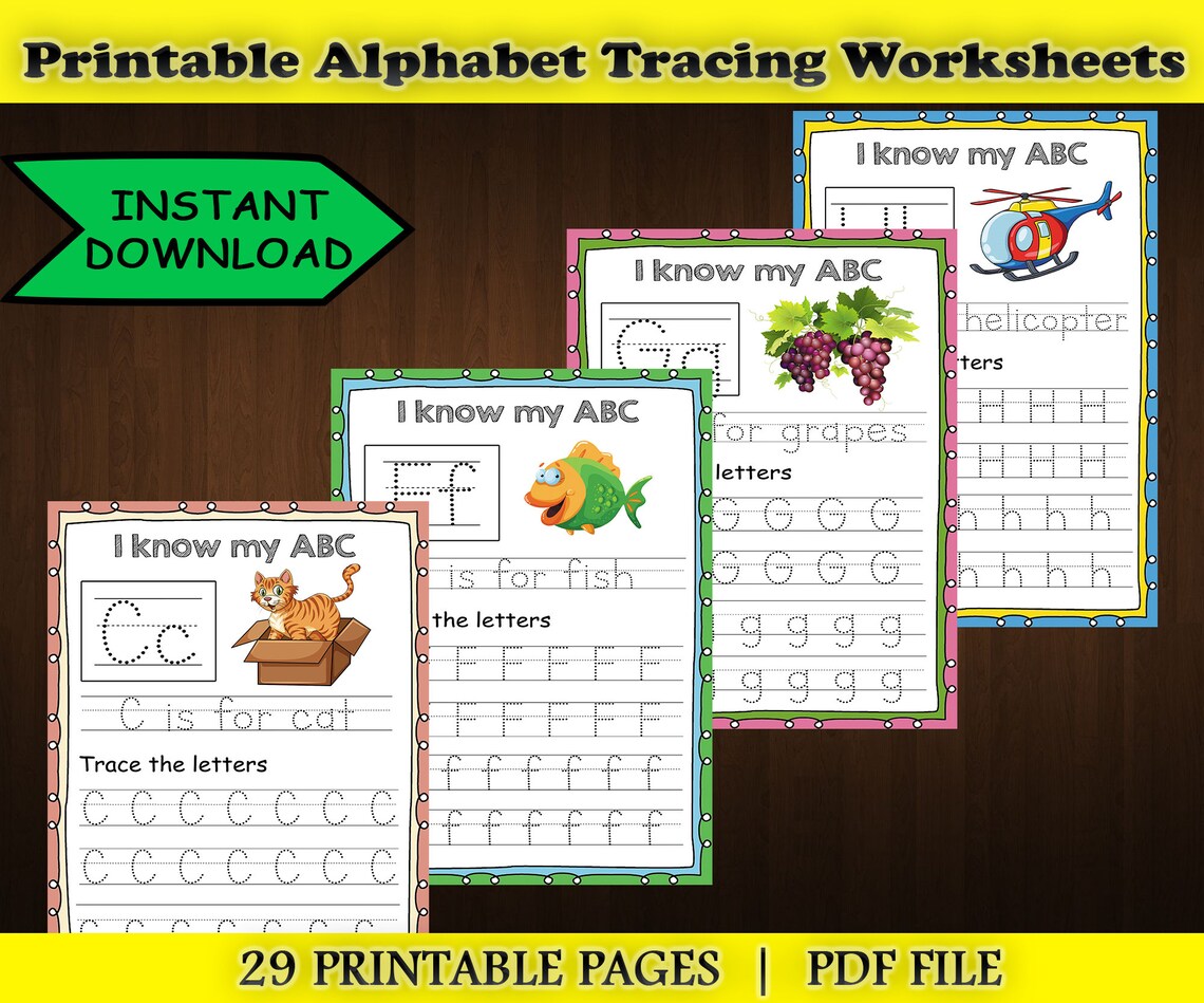 PRINTABLE Alphabet Letters Tracing Worksheets, ABC Tracing, Workbook ...
