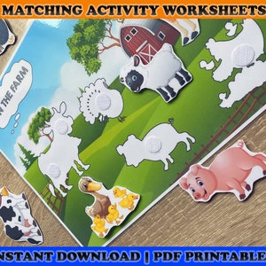Animal Busy Book Printable Worksheets Set, Matching Activities, Toddler ...