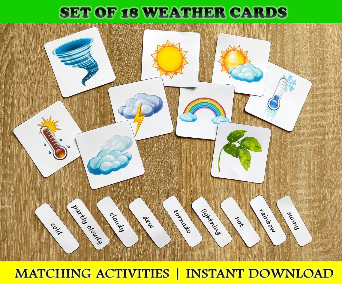 Weather Flashcards, Homeschool Montessori Materials, Toddler Flash ...