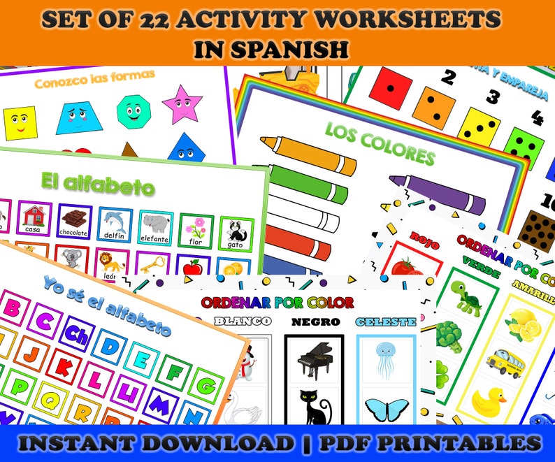 Spanish Busy Book Printable Worksheets Set, Matching Activities ...