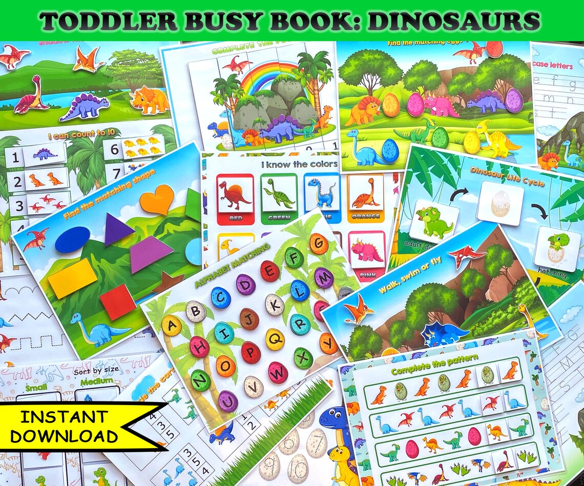 Dinosaur Toddler Printable Busy Book Dino Learning Binder | Etsy