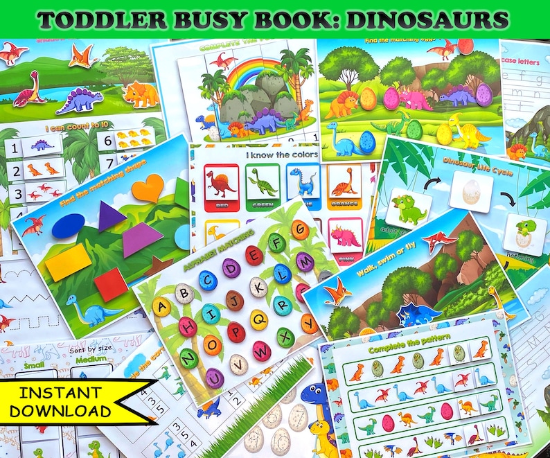 Dinosaur Toddler Printable Busy Book Dino Learning Binder | Etsy