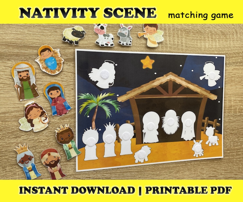 Nativity Scene Printable Matching Activity, Christmas Matching Game ...