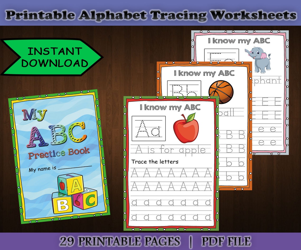 PRINTABLE Alphabet Letters Tracing Worksheets, ABC Tracing, Workbook ...