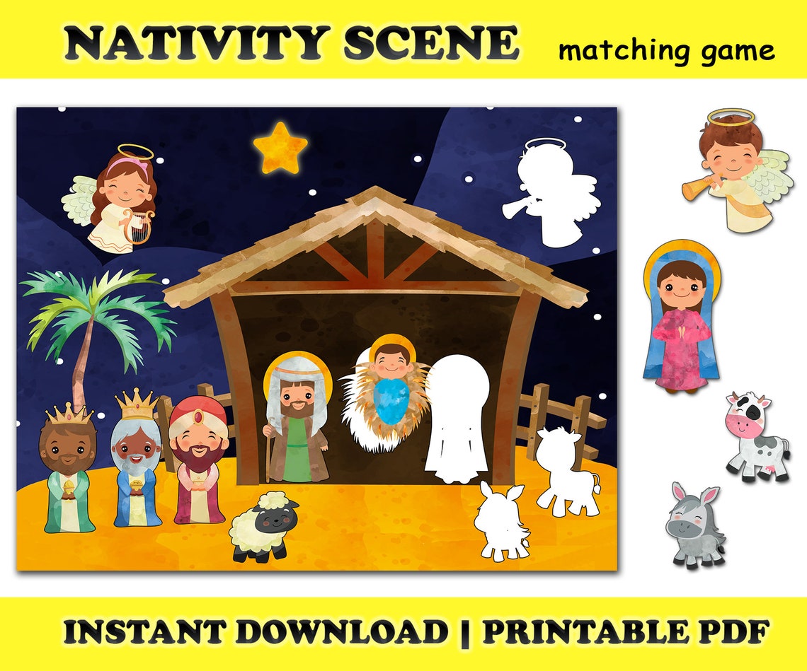 Nativity Scene Printable Matching Activity, Christmas Matching Game ...