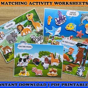Animal Busy Book Printable Worksheets Set, Matching Activities, Toddler ...