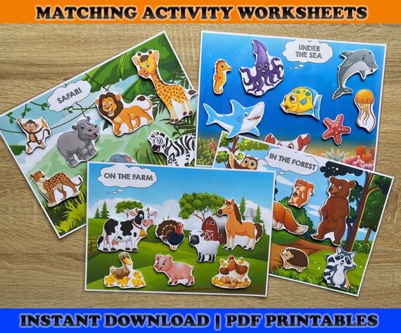 Animal Busy Book Printable Worksheets Set Matching | Etsy
