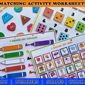 Busy Book Printable Worksheets Set, Matching Activities, Toddler ...