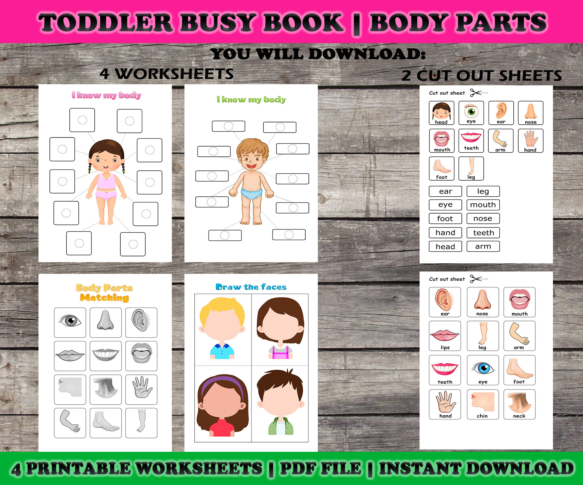 Toddler Busy Book Page, Body Parts Matching, Toddler Learning Binder ...