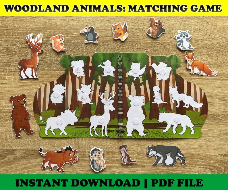 Woodland Animal Busy Book Printable, Forest Animals, Matching Game ...